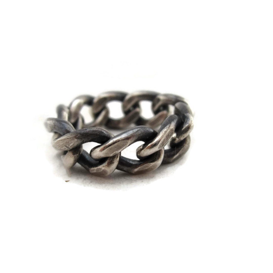 Mens Wedding Ring, Curb Chain Ring, Oxidized Silver Chain Link Ring ...