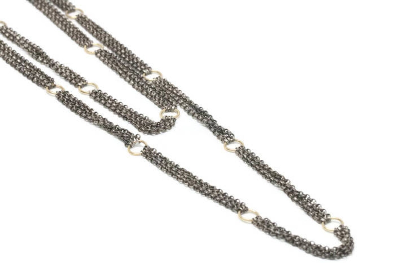Long Silver Chain Necklace Oxidized Silver Gold Multi Strand Chain ...
