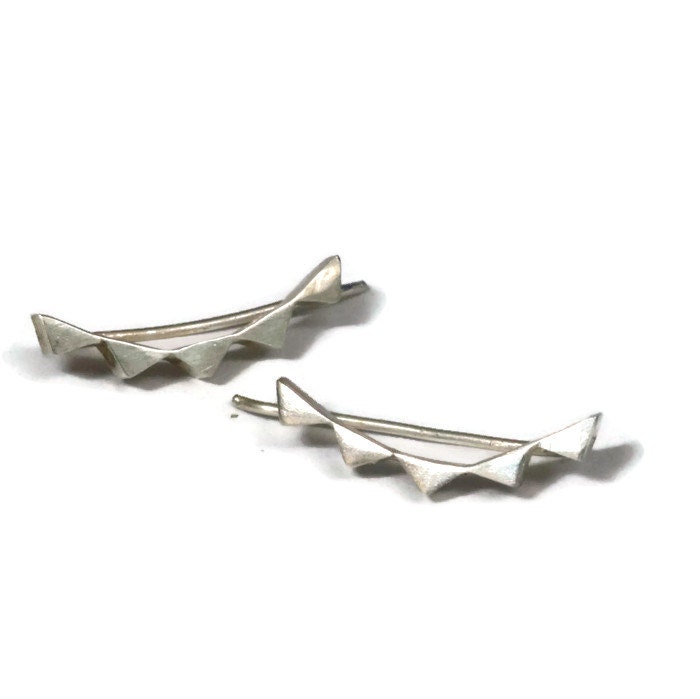 Sterling Silver Ear Crawler Earrings , Triangle Earring Sweeps , Zig ...