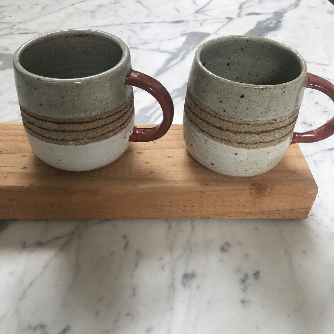 Ceramic Cups White Gray Graphic Coffee Mugs Set of 2 - Etsy