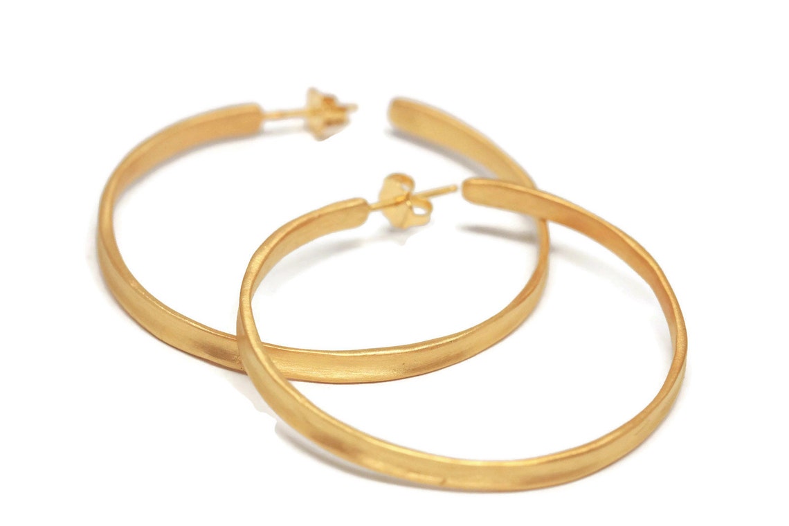 Modern Gold Hoops Large Wavy Post Hoop Earrings 2" 18K Vermeil Concave ...