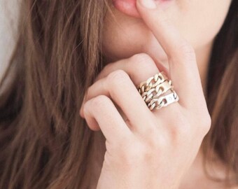 Personalized ID Ring Silver Signet Ring, Chain Link Inital Rings ...