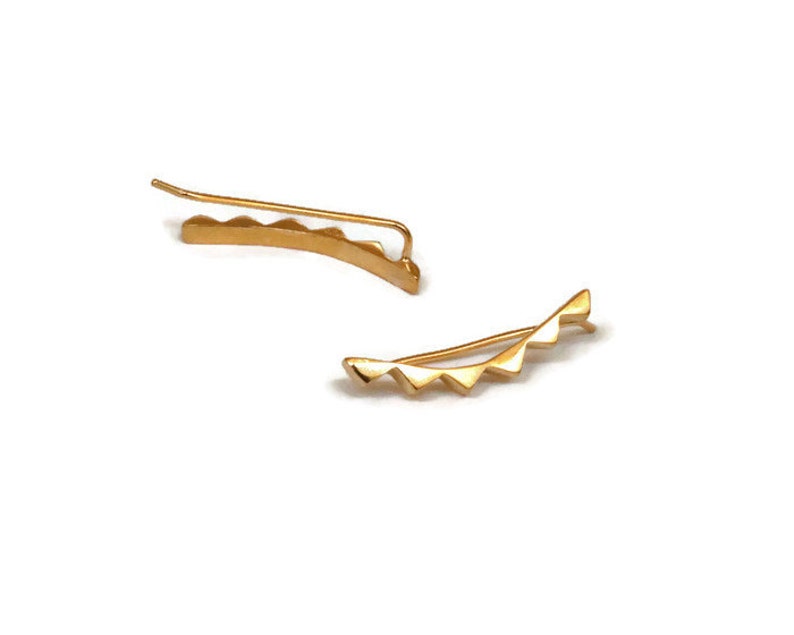 Gold Ear Crawler Earrings, 18K Vermeil Triangle Earring Sweeps, Zig Zag ...
