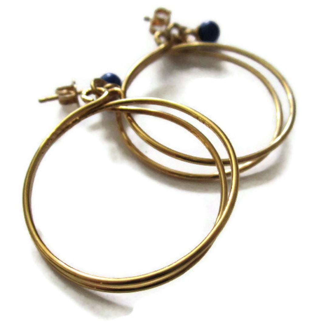 Gypsy Hoops 18K Gold Hoop Earrings, Large Gold Lapis Hoops, - Etsy