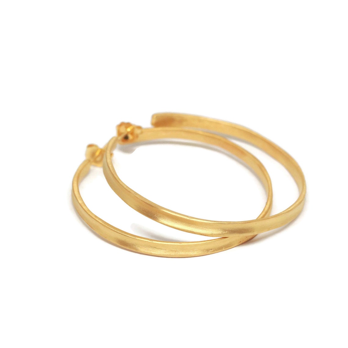 Modern Gold Hoops Large Wavy Post Hoop Earrings 2" 18K Vermeil Concave ...