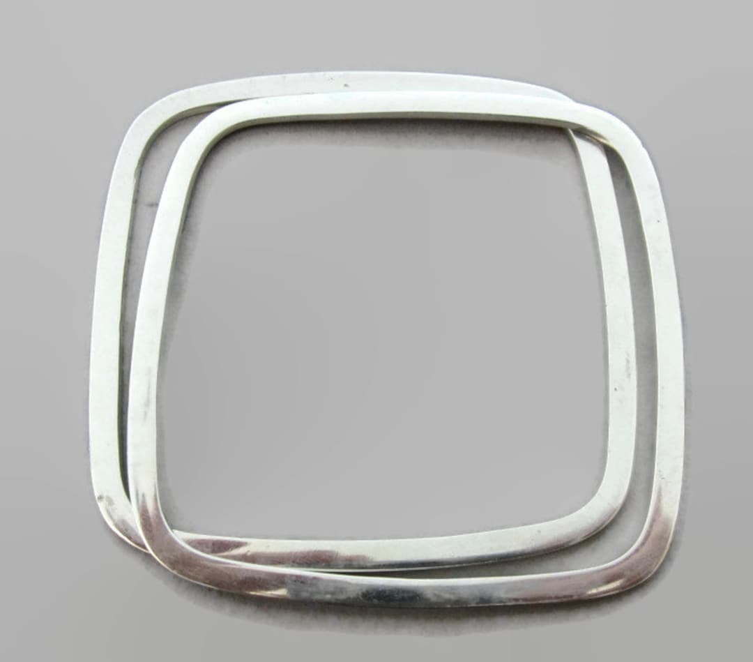 Modern Silver Square Bangles, Stacking Bangle Bracelet Sterling Shiny ...