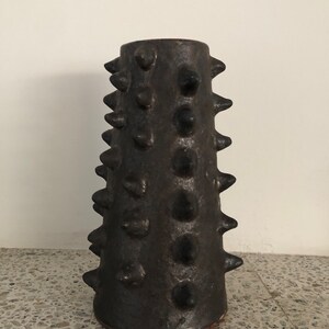Metallic Black Ceramic Spike Vase Medium With Contrast Orange Interior ...