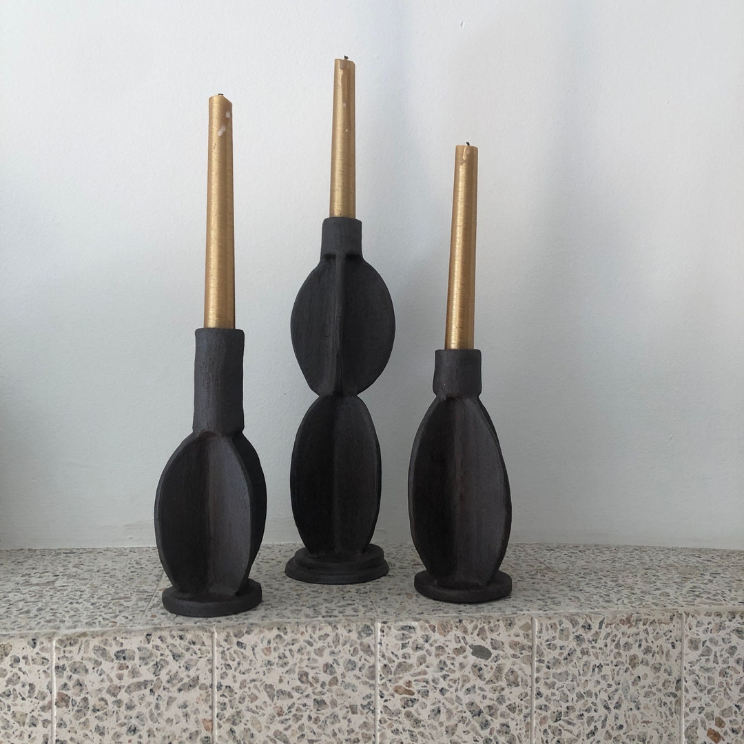 Dark Chocolate Brown Candlesticks Organic Sculptural Ceramic Candle ...