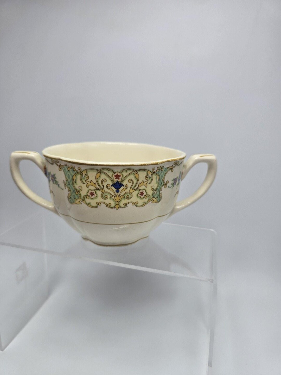 Canonsburg Pottery Co Keystone Sugar Handled Floral Green Yellow Scroll ...