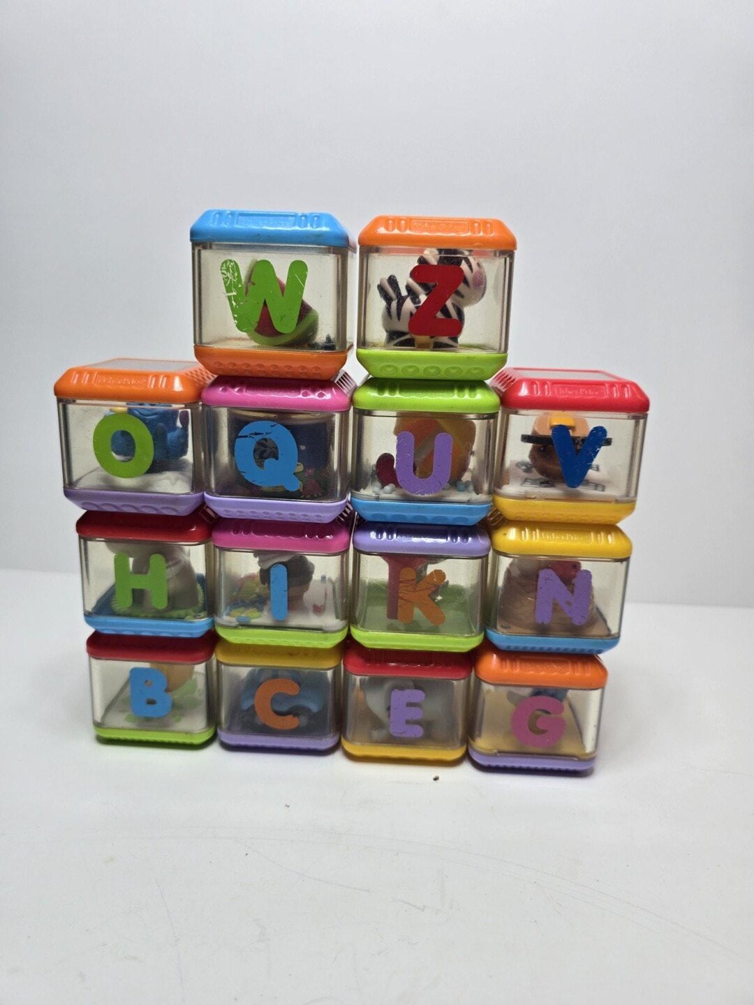 Fisher Price Lot 14 Peek A Boo Blocks Sensory Toys Animals Letters Food ...