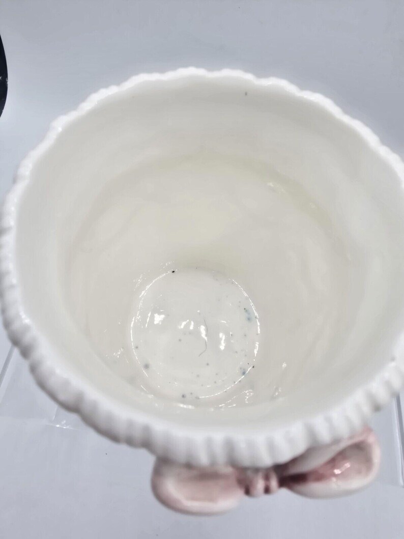 1998 NEW FLORAL INC. White Ceramic Victorian Mug With Pink Bow Planter ...