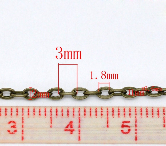 32ft Antique Bronze Cable Chain - 3x2mm - Ships From USA, Lead Free ...