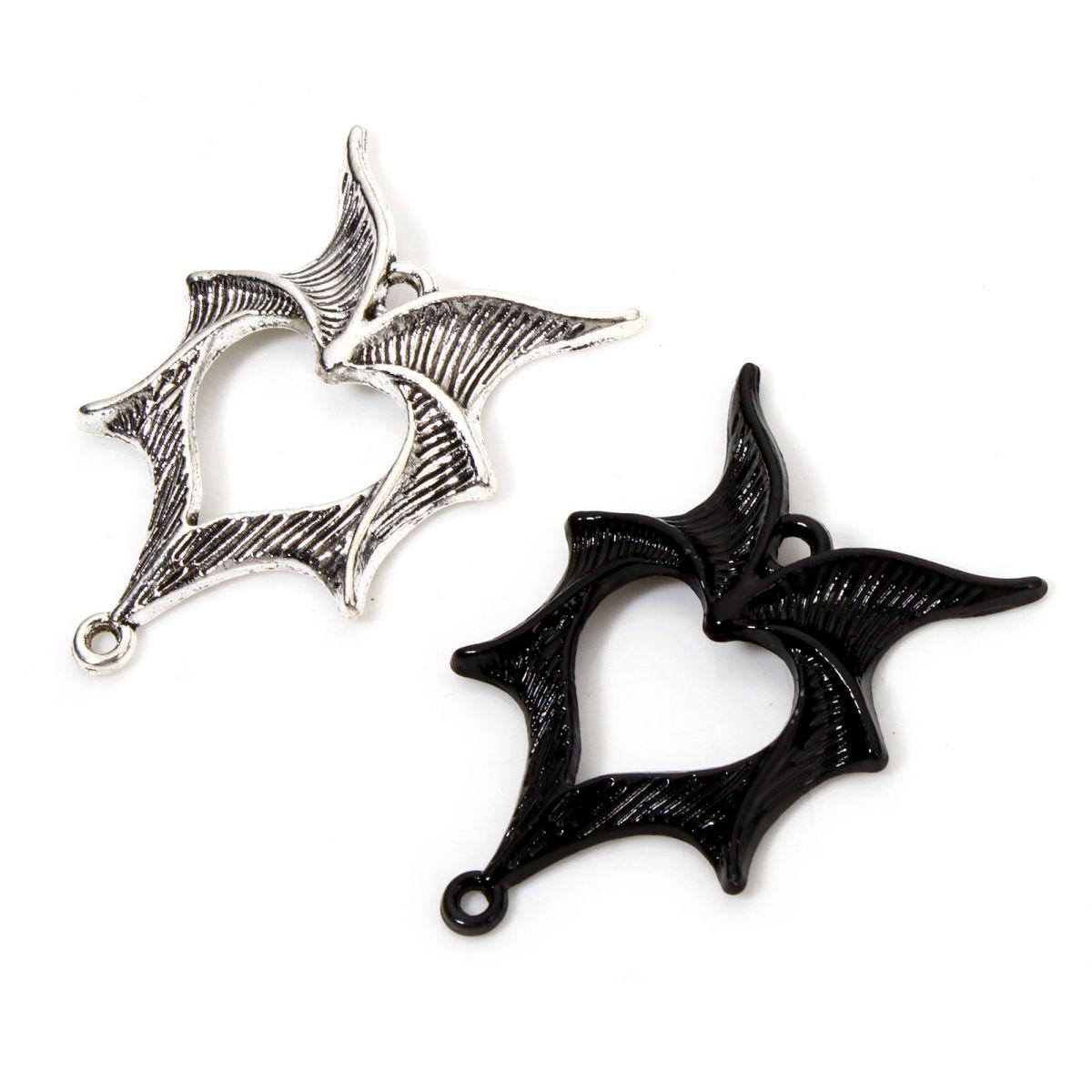 2pcs Black Bat Wing Heart Connector Pendant - 35x23mm - Bat Boys ...