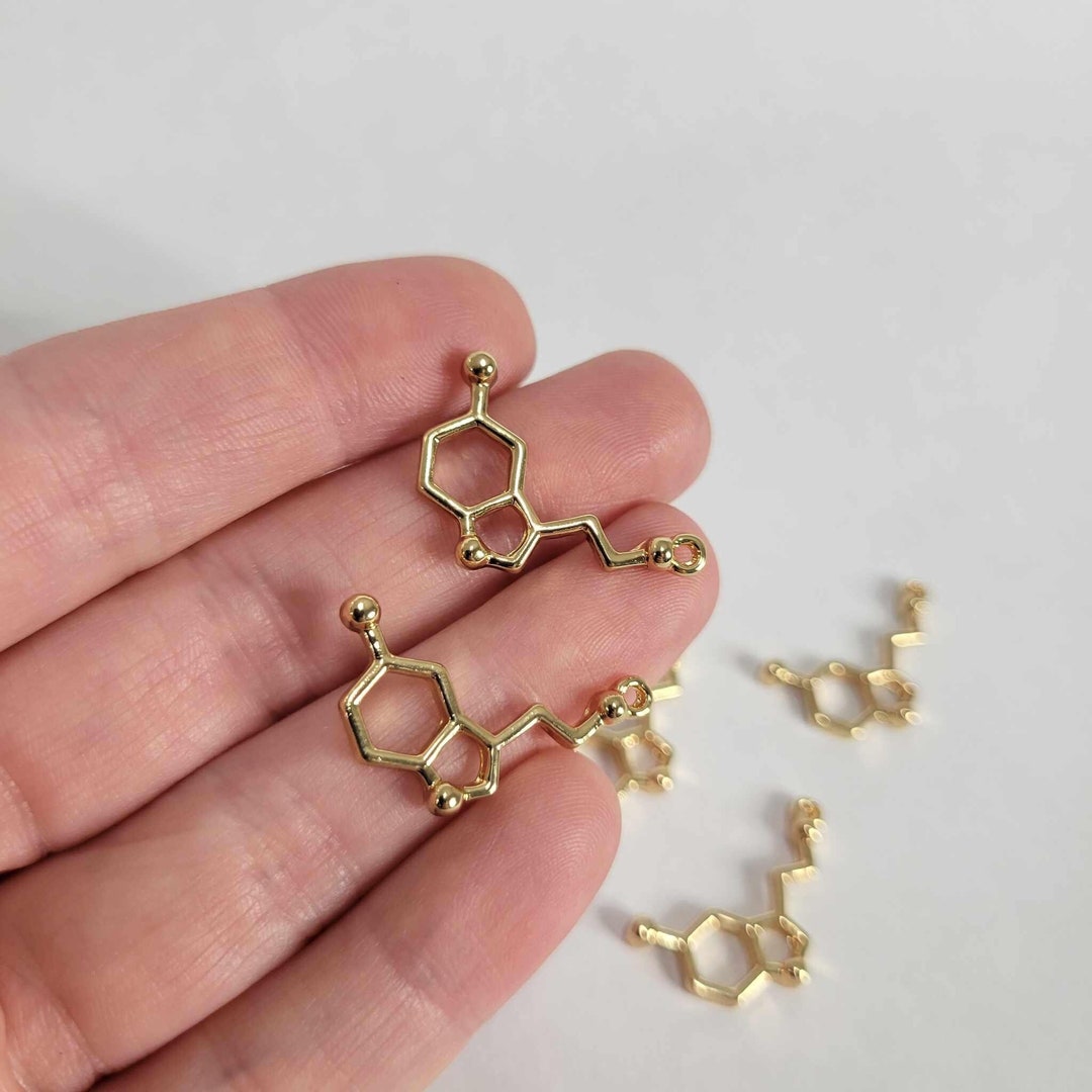 2pc Gold Plated Molecule Serotonin Charms - 25x13mm - Chemistry ...