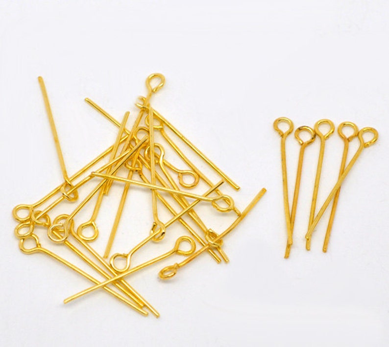50pc Gold Plated Eye Pin - 24mm + 21 Gauge - Jewelry Finding, Jewelry ...