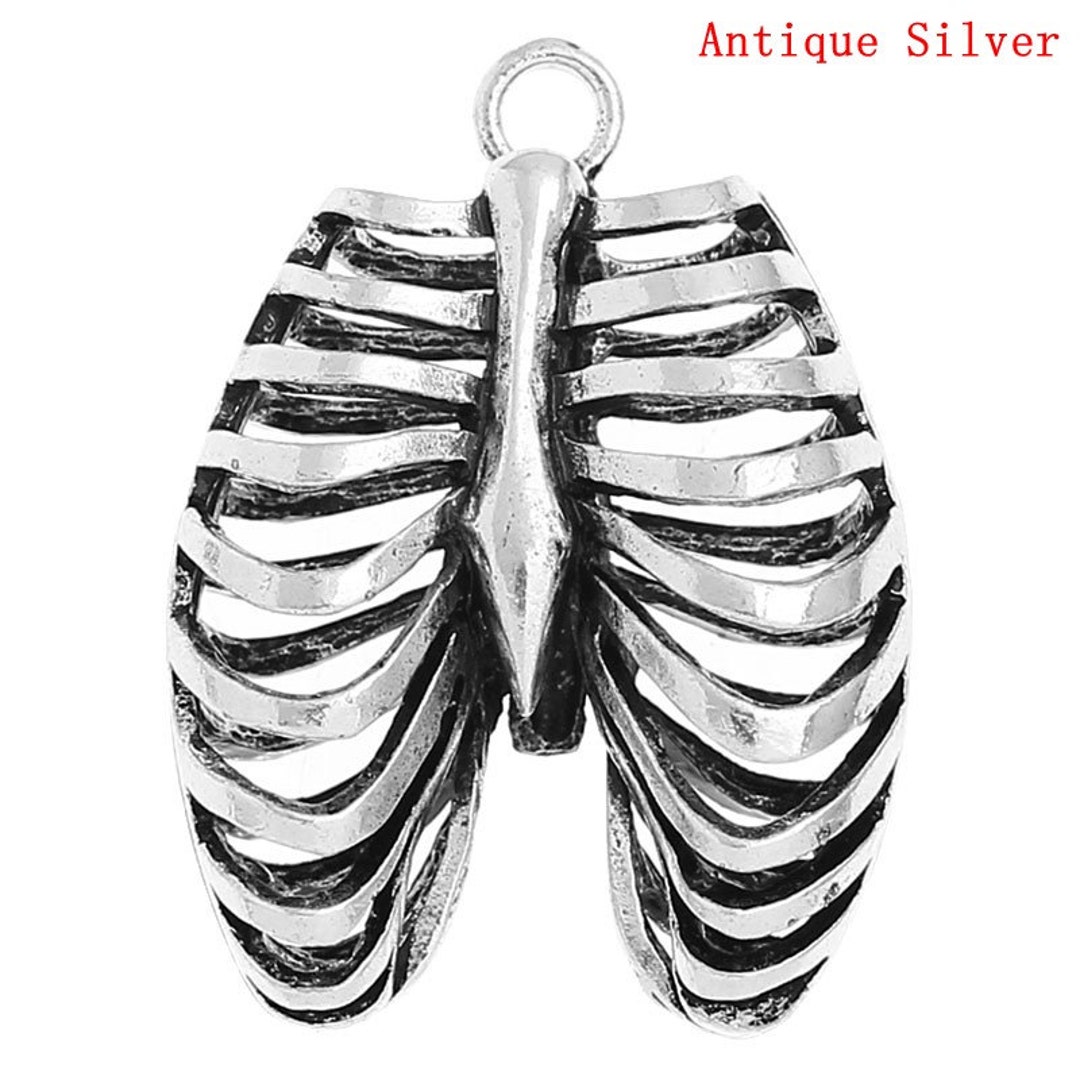 1pc Antique Silver 3D Rib Cage Pendant - 40x31mm - Jewelry Finding ...