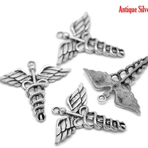 1pcs Antique Silver Caduceus Pendant - 40x40mm - Jewelry Finding ...
