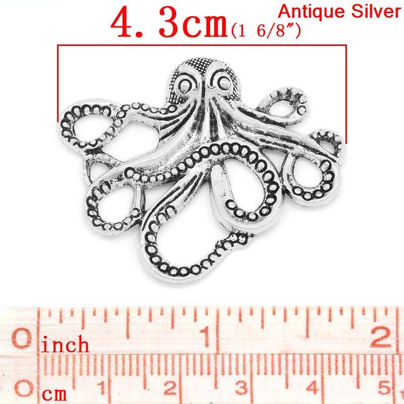 1pcs Antique Silver Octopus Pendant - 43x35mm - Charm, Jewelry Finding ...