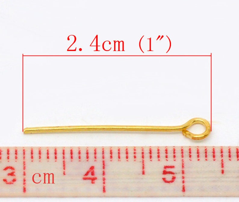 50pc Gold Plated Eye Pin - 24mm + 21 Gauge - Jewelry Finding, Jewelry ...