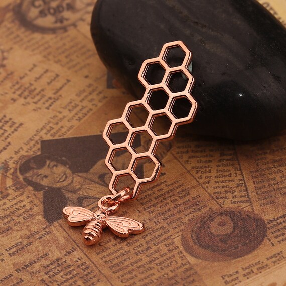 2pc Rose Gold Plated Honeycomb With Bee Charm 46x16mm | Etsy