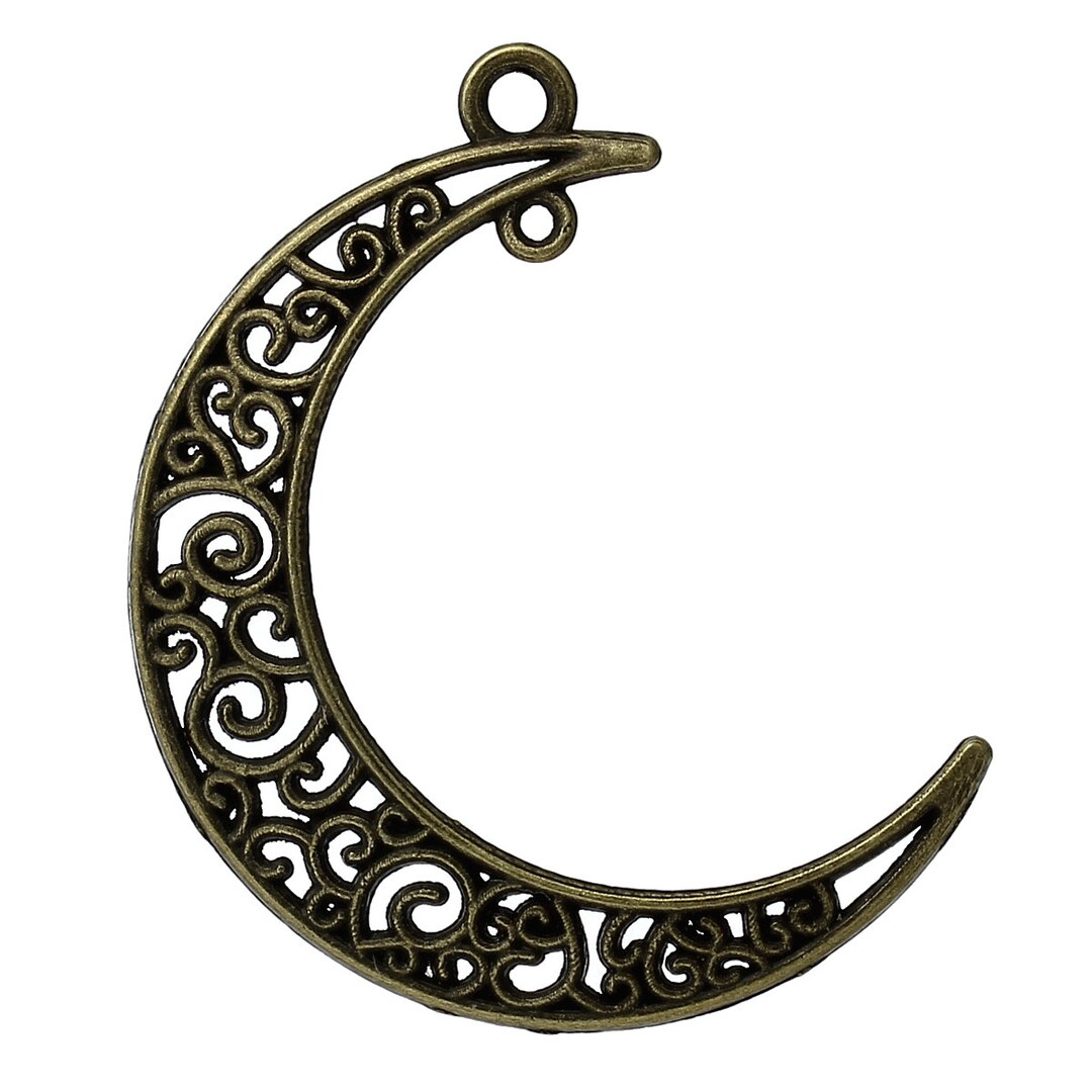 2pc Antique Bronze Filigree Moon Pendant - 41x36mm - Charm, Jewelry ...
