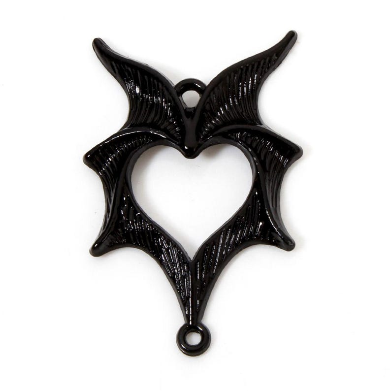 2pcs Black Bat Wing Heart Connector Pendant - 35x23mm - Bat Boys ...