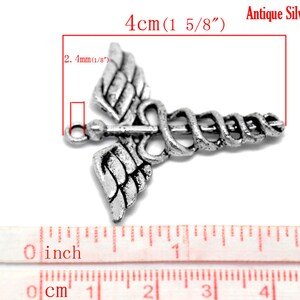 1pcs Antique Silver Caduceus Pendant - 40x40mm - Jewelry Finding ...