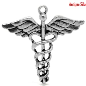 1pcs Antique Silver Caduceus Pendant - 40x40mm - Jewelry Finding ...