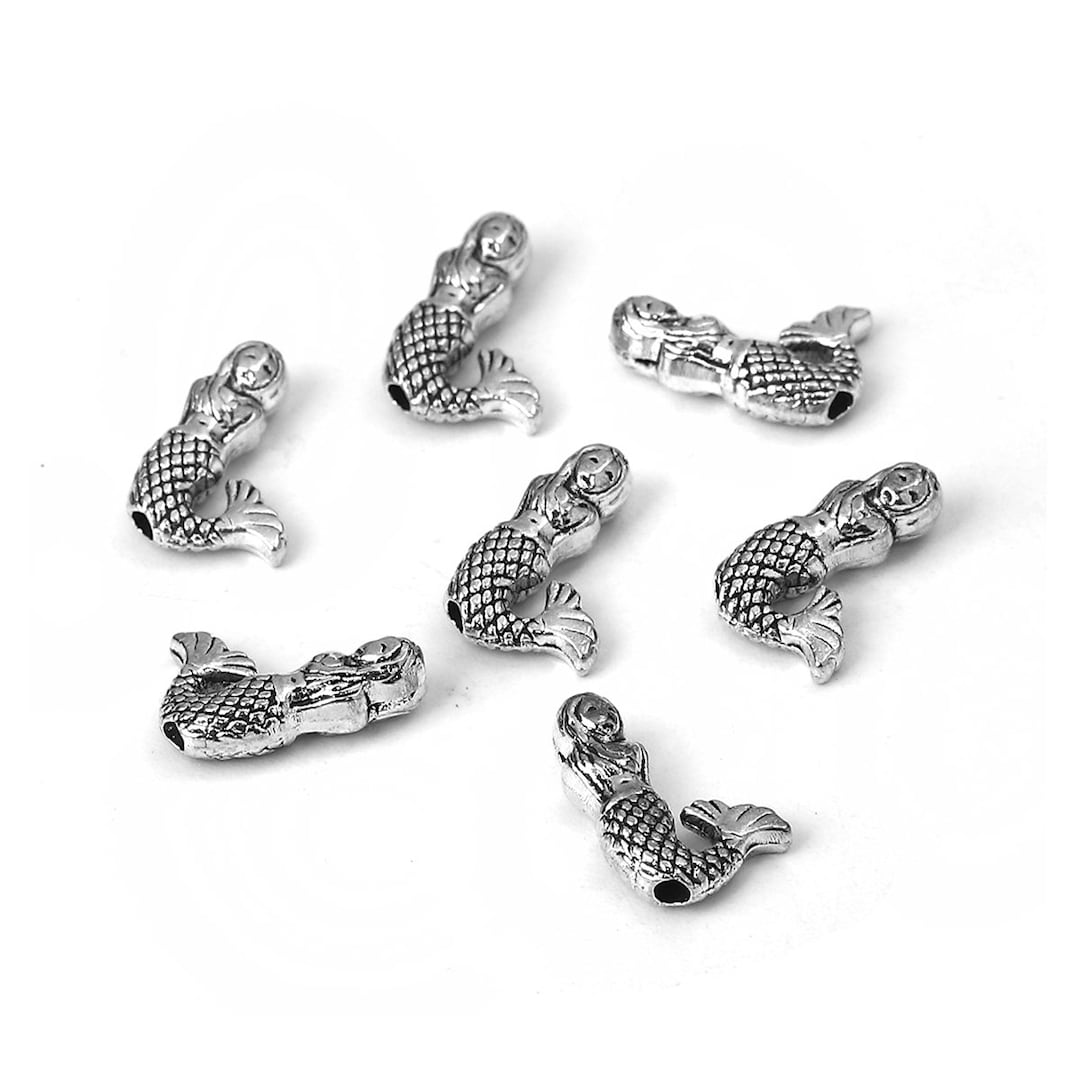 10pc Antique Silver Mermaid Bead - 13x9mm - Nautical Spacer Fiji ...