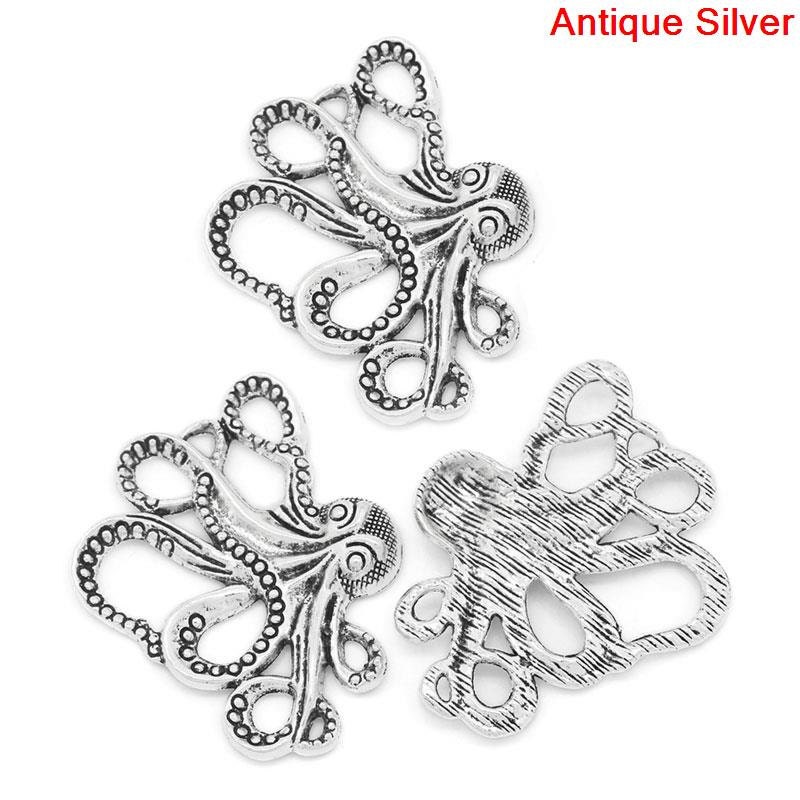 1pcs Antique Silver Octopus Pendant - 43x35mm - Charm, Jewelry Finding ...