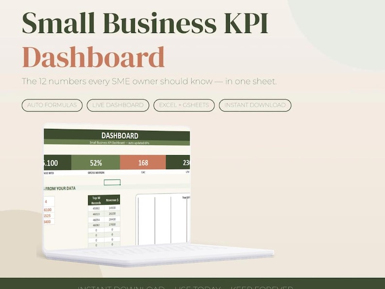 Small Business KPI Dashboard | Excel & Google Sheets Spreadsheet ...