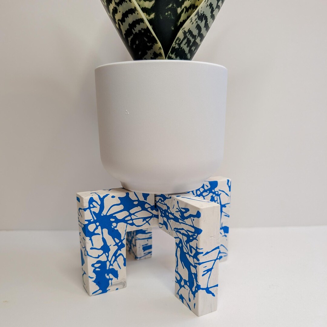 Blue Interlocking Plant Stand, Abstract Plant Pedestal, Colorful Indoor ...
