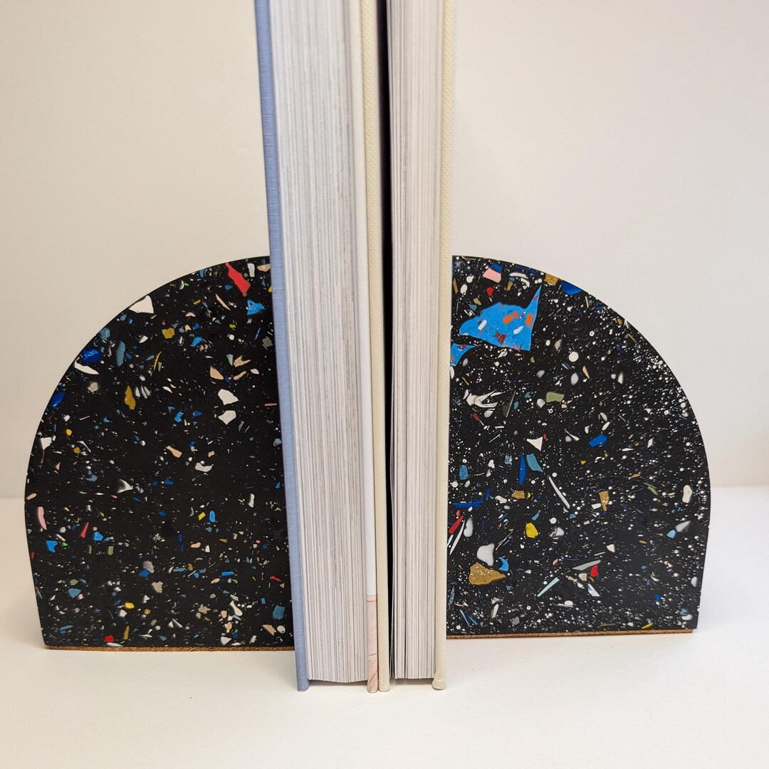 Black Terrazzo Curve Bookends, Modern Terrazzo Bookends, Colorful ...