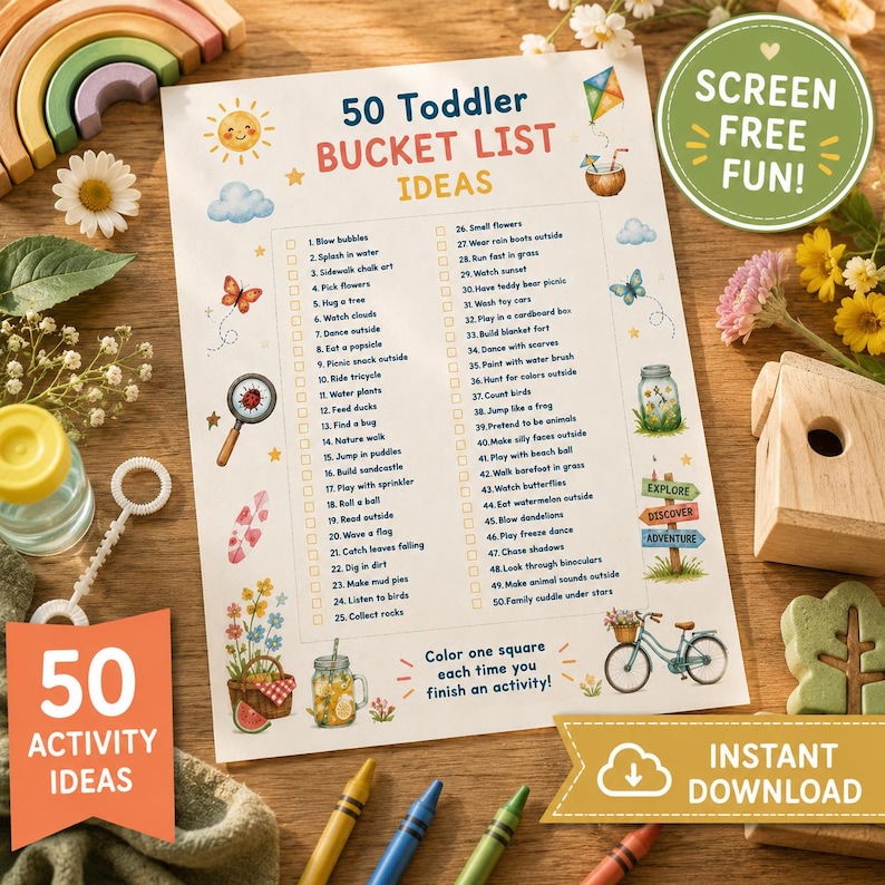 Toddler Bucket List Printable | 50 Screen-free Activities for Preschool ...