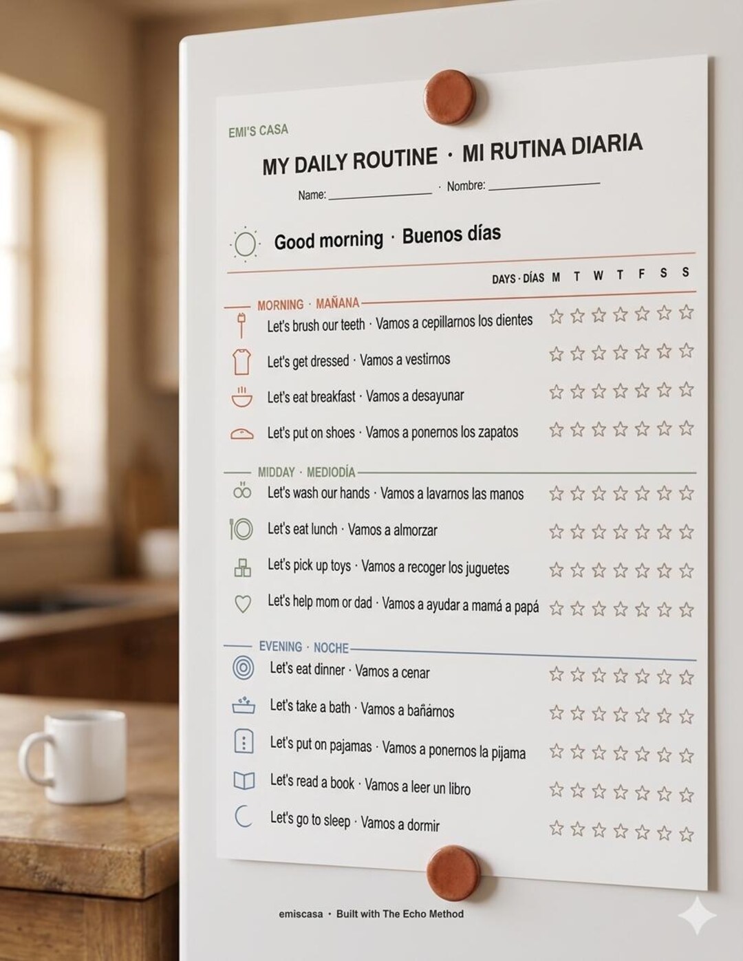 Bilingual Daily Routine Chart for Kids | Spanish English Chore Chart ...