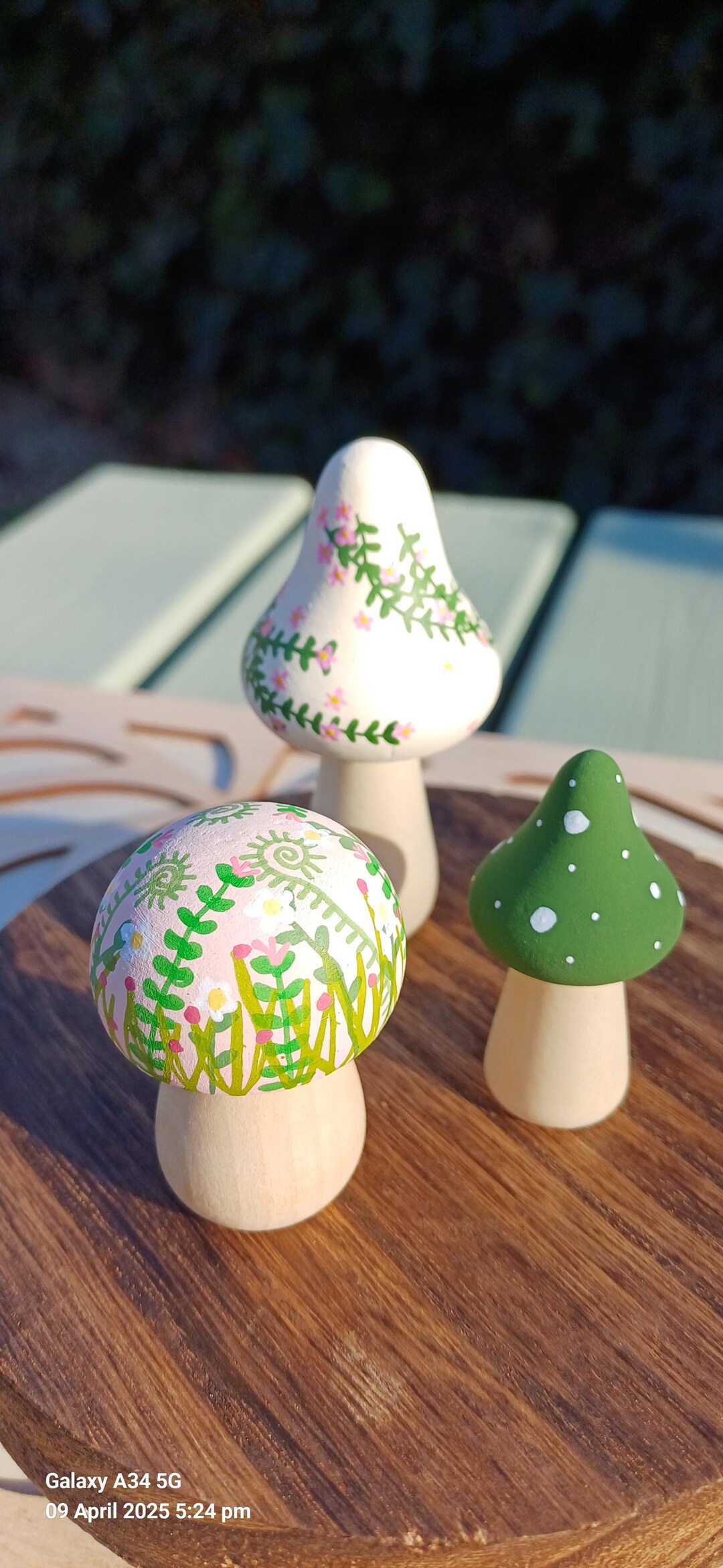 Hand Painted Toadstools With Pink Wildflower Theme. Set of 3. Pink and ...