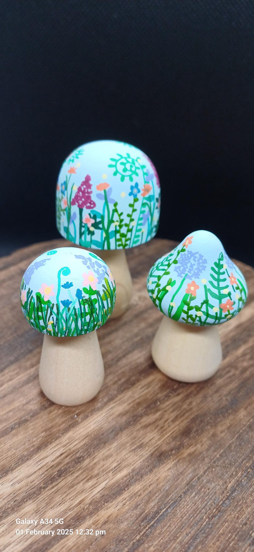 Hand Painted Toadstools With a Wildflower Meadow Theme. Set of 3. Blue ...