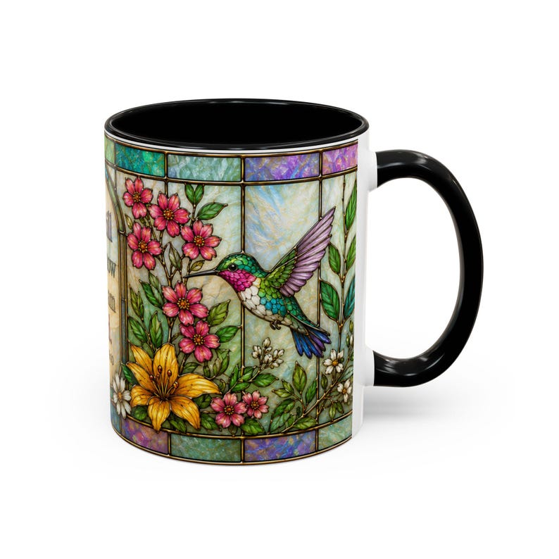 Stained Glass Floral Hummingbird Mug | Psalm 46:10 Christian Coffee Cup ...