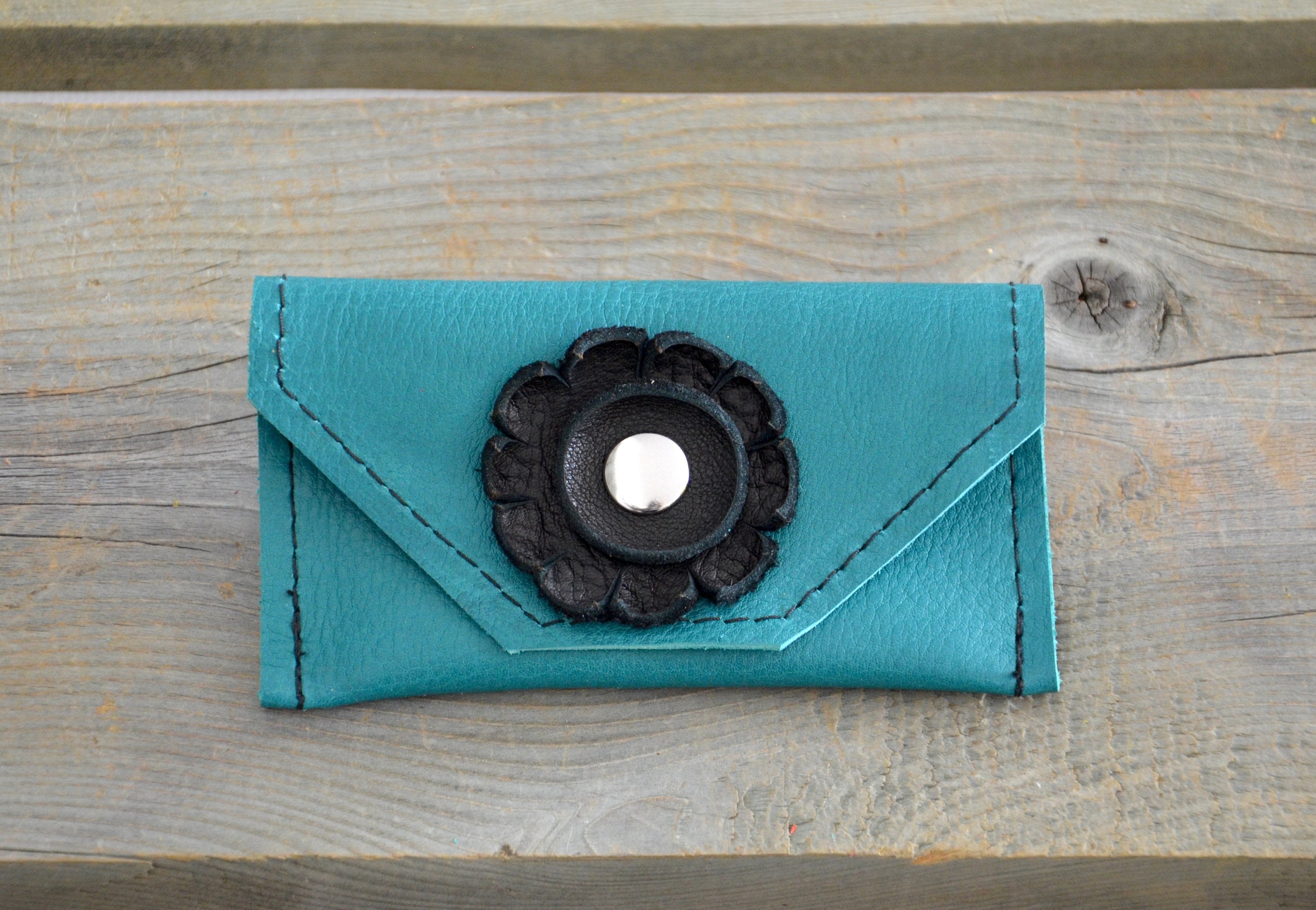 Turquoise Leather Card Purses with Hand Cut Flowers/Handmade - Etsy ...