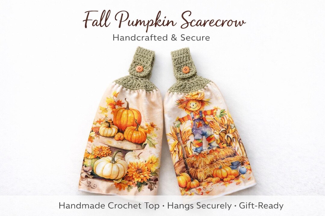Fall Pumpkin Scarecrow Crochet Hanging Kitchen Towels Set - Etsy