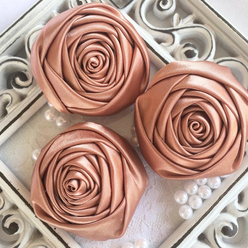 2 Satin Fabric Roses Burgundy Satin Rolled Rosettes - Etsy