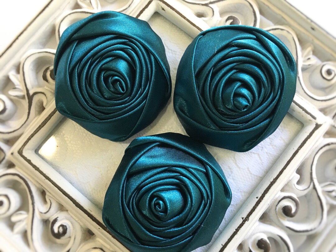 Teal 2 Satin Fabric Roses, Teal Satin Rolled Rosettes, Satin Roses ...