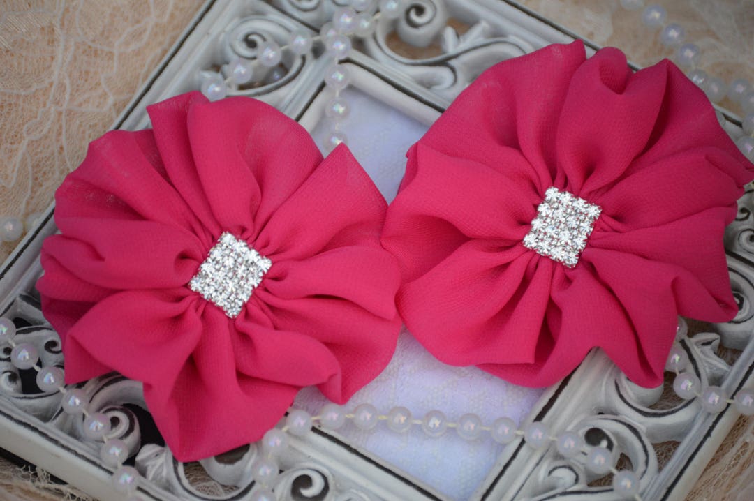 3 Hot Pink Chiffon Flowers, Fabric Flowers, Chiffon Flower, Ruffle ...