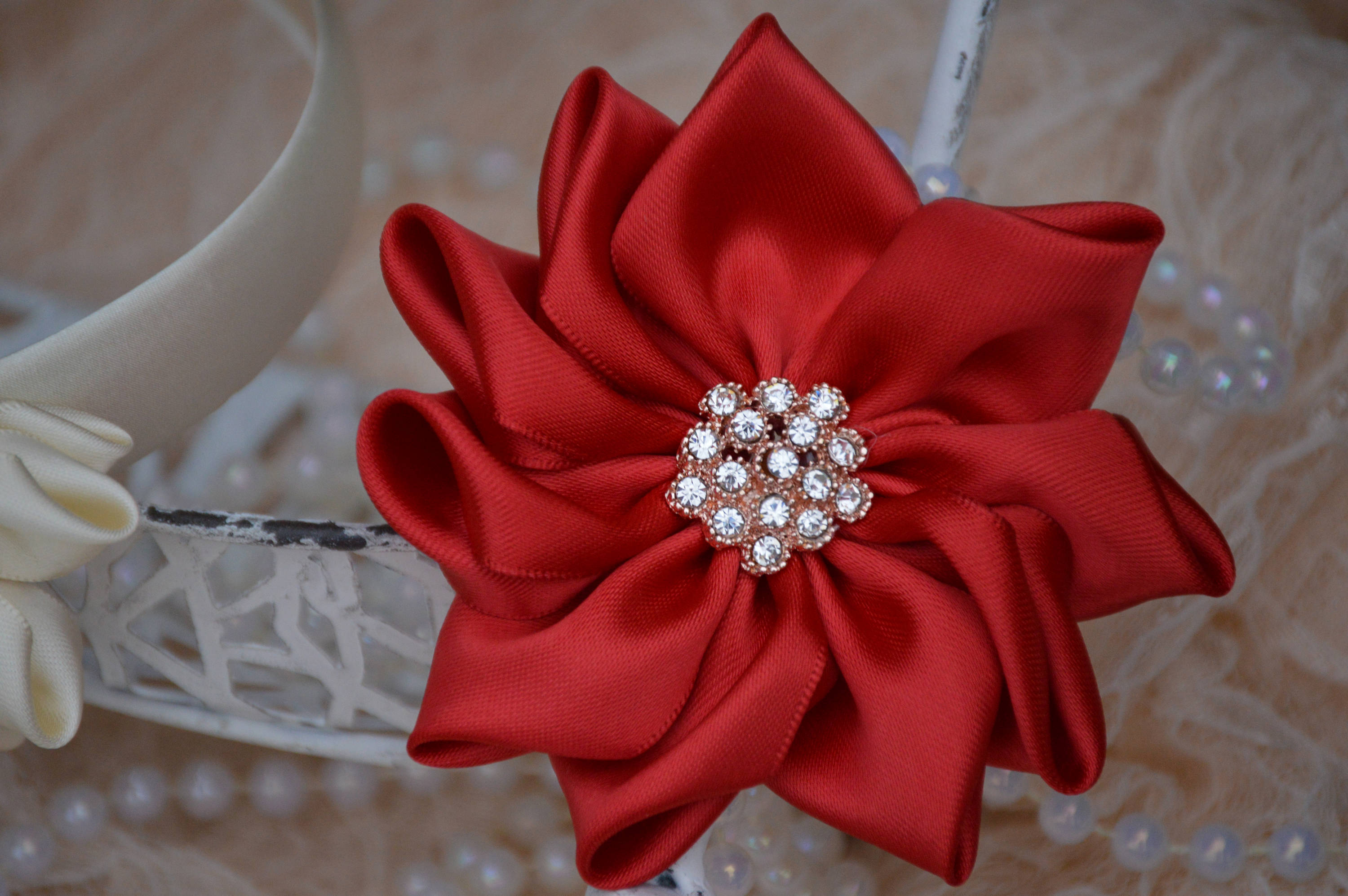 Red Satin Ribbon Flowers 3 1/2 Satin Fabric Flowers | Etsy