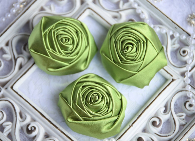 2 Satin Fabric Roses Olive Green Satin Rolled Rosettes - Etsy Canada