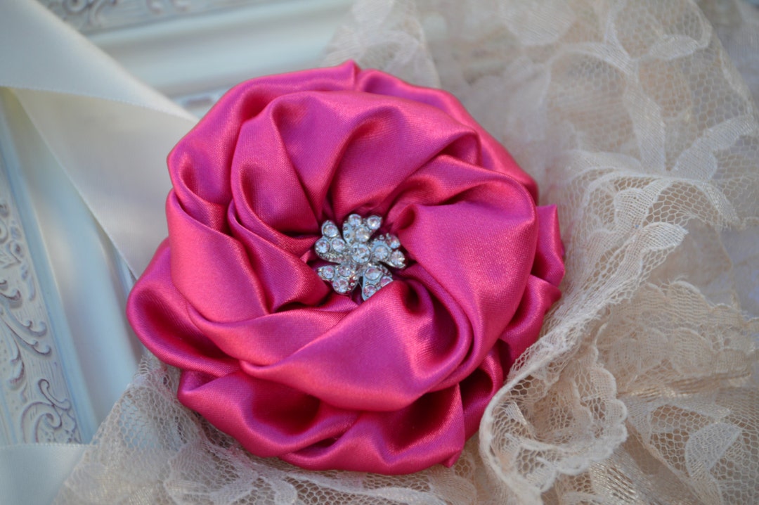 Hot Pink Satin Flowers, 3 Large Satin Rolled Flowers, Layered Fabric ...