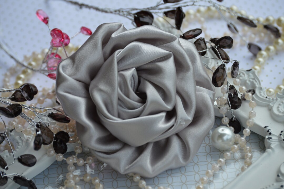 Silver Large Satin Roses 3 Large Satin Rolled Flowers Wholesale Lot ...