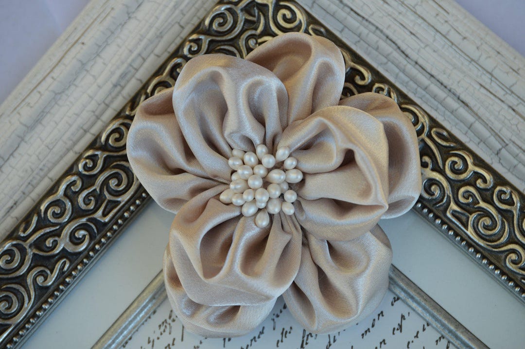 Champagne Satin Flower , 4 Satin Pearl Fabric Flowers, Extra Large ...