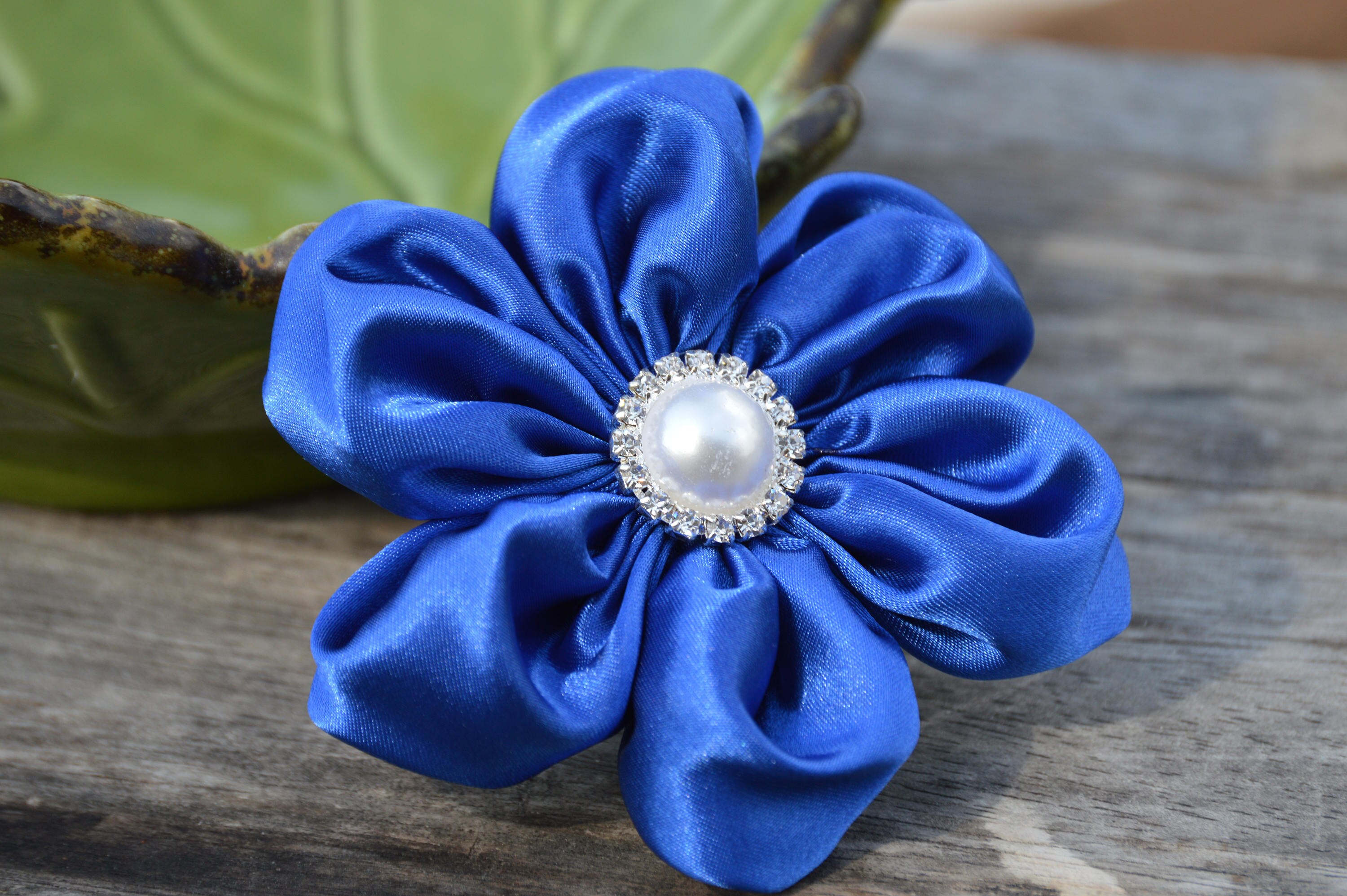 Royal Blue Satin Flowers Satin Fabric Flowers Pearl Crystal | Etsy