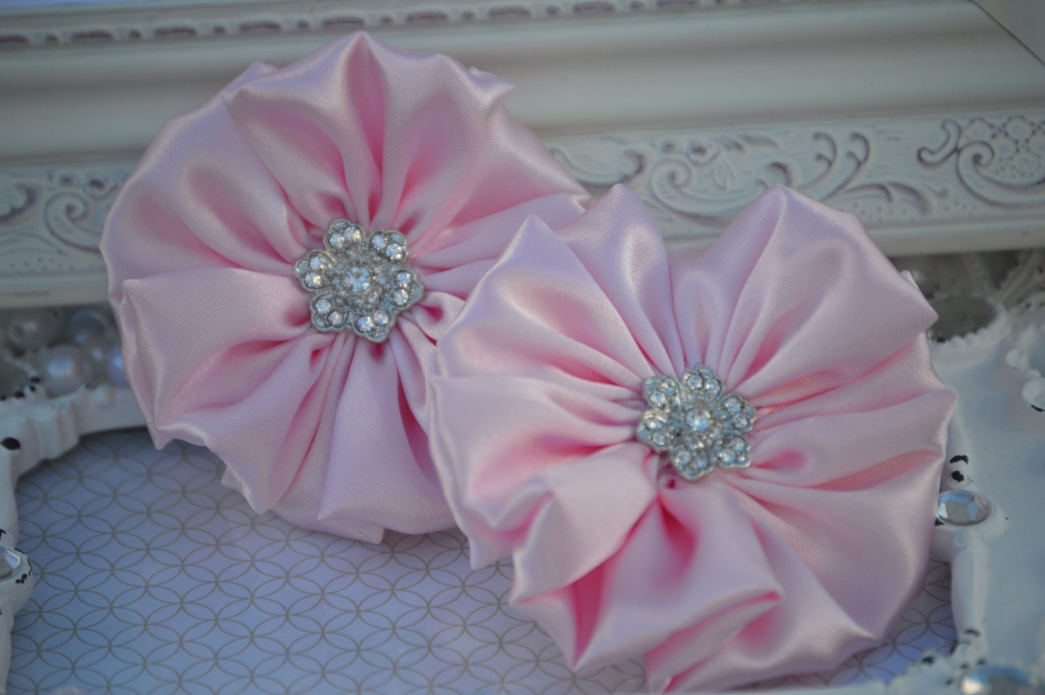 3 Light Pink Satin Fabric Flowers Satin Flower Satin | Etsy